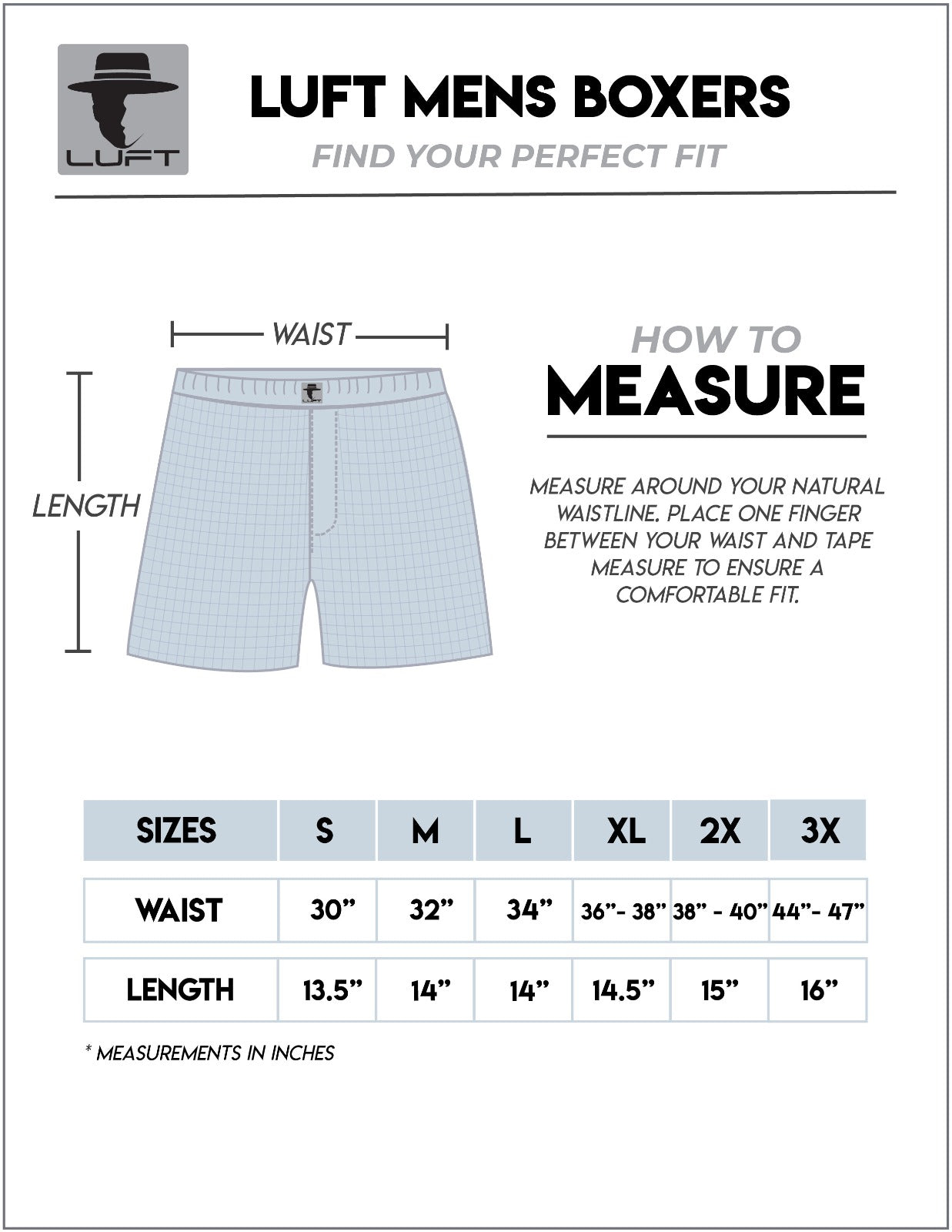 Size Guide – Luft Boxers